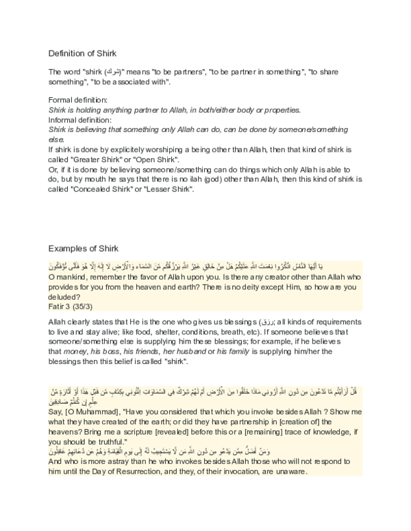 (DOC) Definition of Shirk