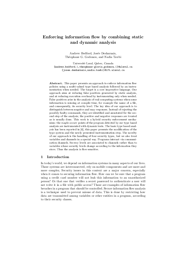 (PDF) Enforcing information flow by combining static and dynamic analysis