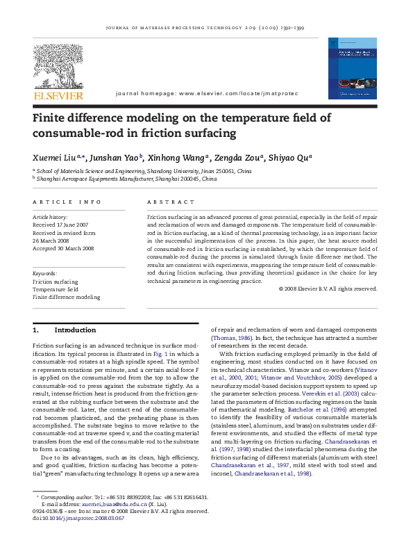 (PDF) Finite difference modeling on the temperature field of consumable-rod in friction surfacing