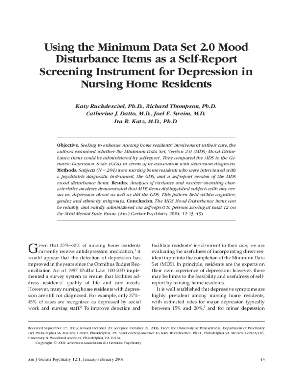 (PDF) Using the Minimum Data Set 2.0 mood disturbance items as a self ...