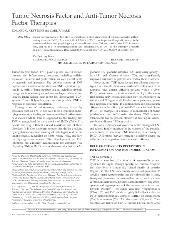 (PDF) Tumor Necrosis Factor and Anti-Tumor Necrosis Factor Therapies