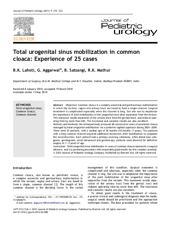 (PDF) Total urogenital sinus mobilization in common cloaca: Experience ...