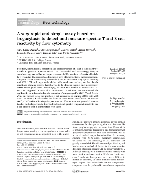 (PDF) A very rapid and simple assay based on trogocytosis to detect and ...
