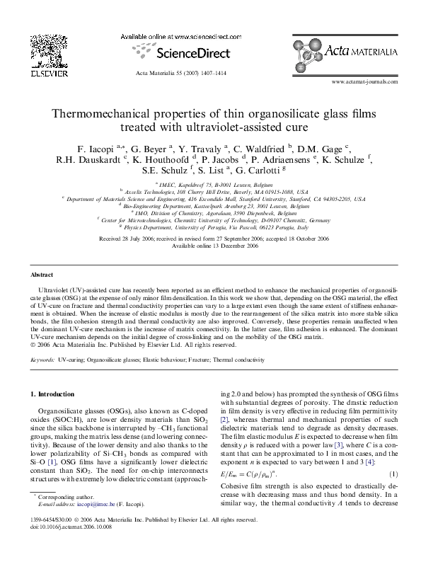 (PDF) Thermomechanical properties of thin organosilicate glass films ...