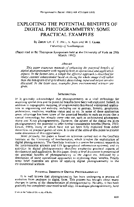 (PDF) EXPLOITING THE POTENTIAL BENEFITS OF DIGITAL PHOTOGRAMMETRY: SOME PRACTICAL EXAMPLES