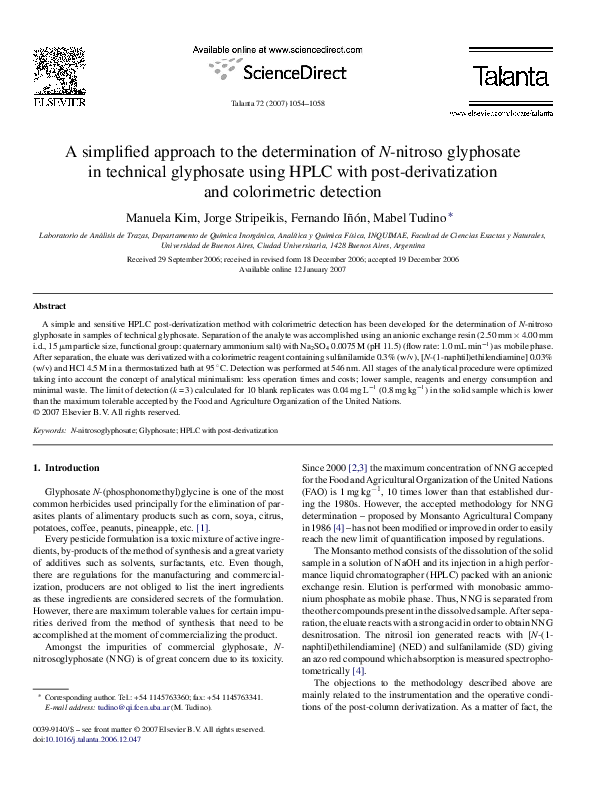 (PDF) A simplified approach to the determination of N-nitroso glyphosate in technical glyphosate ...