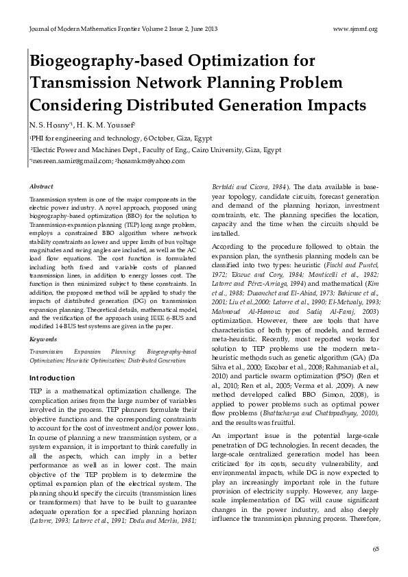 (PDF) Biogeography-based Optimization for Transmission Network Planning ...