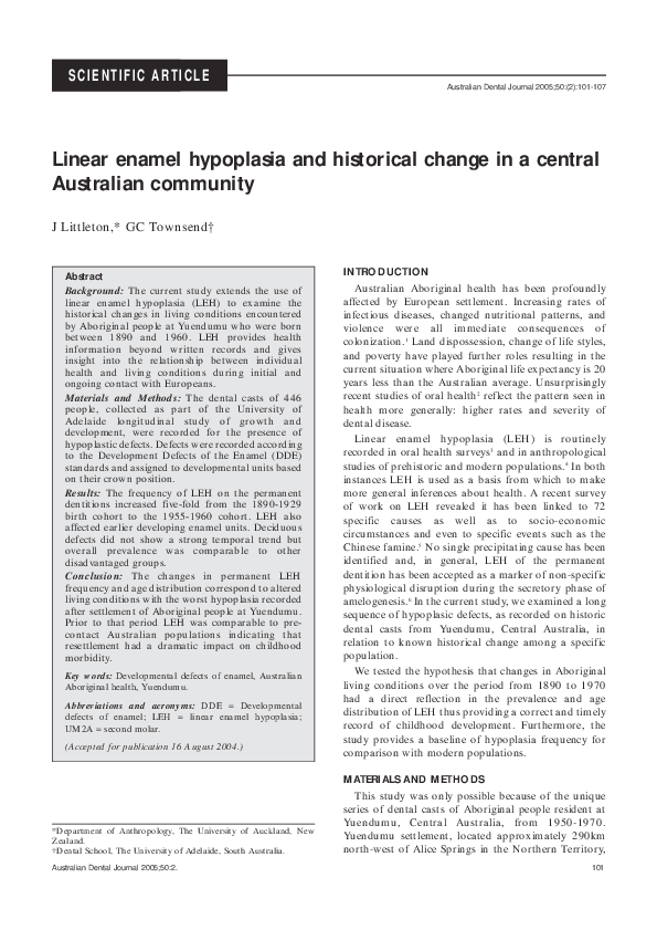 (PDF) Linear enamel hypoplasia and historical change in a central ...