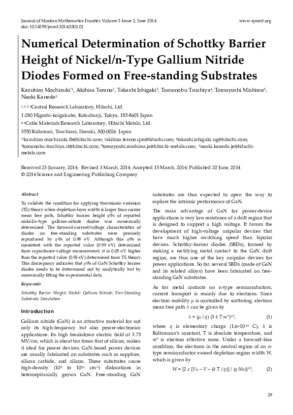 (PDF) Numerical Determination of Schottky Barrier Height of Nickel/n-Type Gallium Nitride Diodes ...