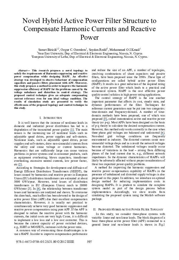 (PDF) Novel hybrid active power filter structure to compensate harmonic ...