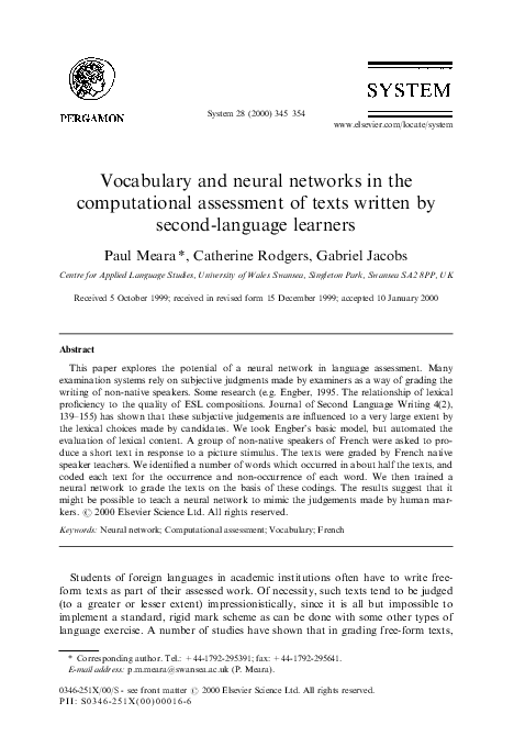 (PDF) Vocabulary and neural networks in the computational assessment of texts written by second ...