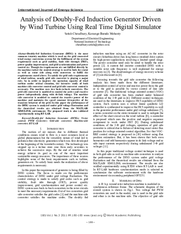 Pdf Analysis Of Doubly Fed Induction Generator Driven By Wind Turbine Using Real Time Digital