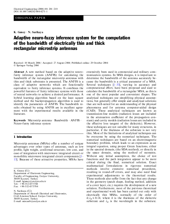 (PDF) Adaptive neuro-fuzzy inference system for the computation of the bandwidth of electrically ...