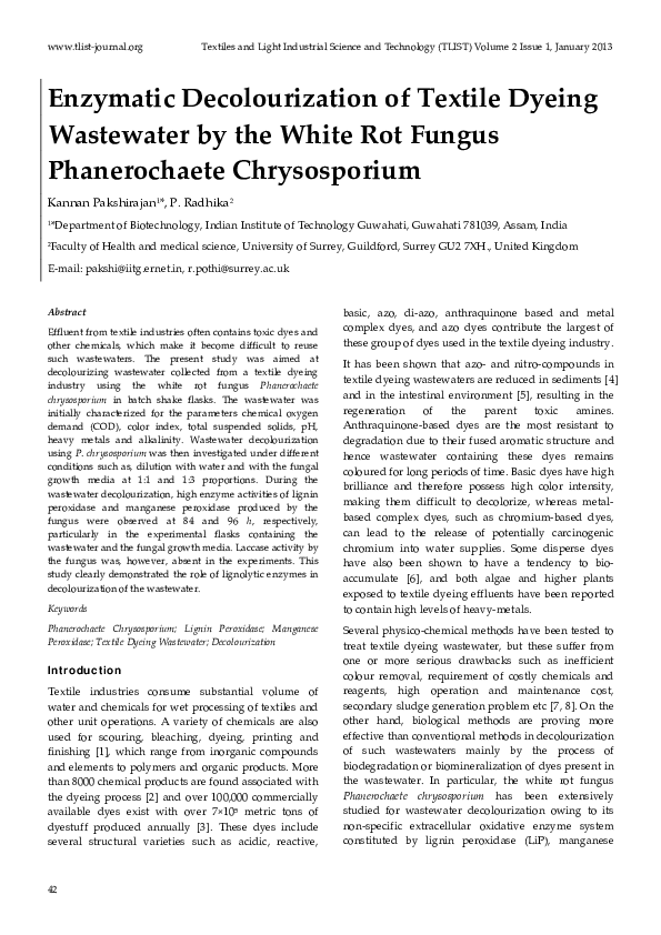 (PDF) Enzymatic Decolourization of Textile Dyeing Wastewater by the ...