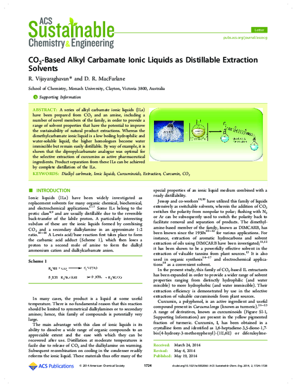 (PDF) CO2-Based Alkyl Carbamate Ionic Liquids as Distillable Extraction Solvents