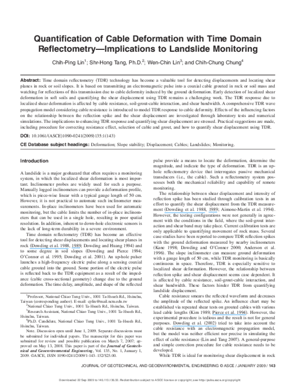 (PDF) Quantification of Cable Deformation with Time Domain Reflectometry—Implications to ...