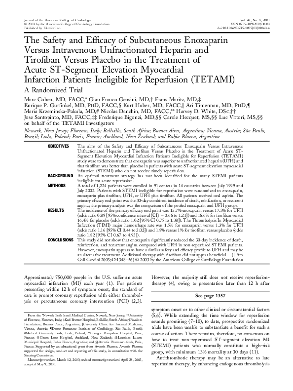Pdf The Safety And Efficacy Of Subcutaneous Enoxaparin Versus Intravenous Unfractionated