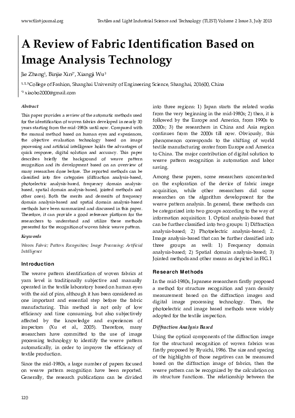 (PDF) A Review of Fabric Identification Based on Image Analysis Technology