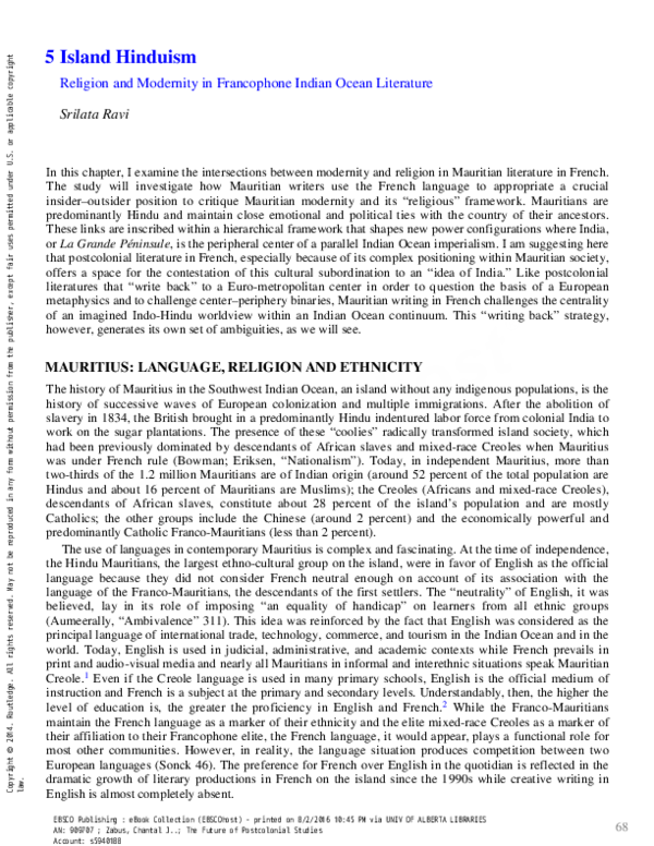 (PDF) Island Hinduism 5 Religion and Modernity in Francophone Indian ...
