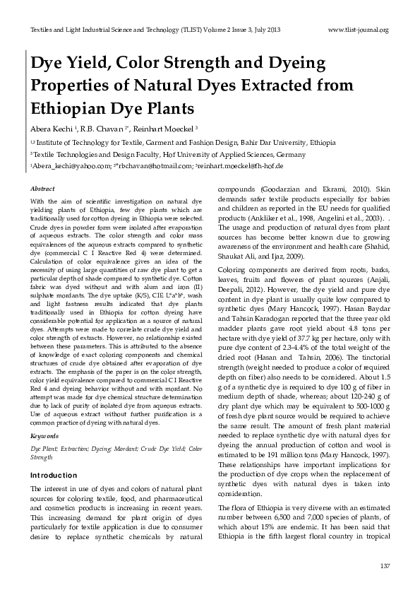 (PDF) Dye Yield, Color Strength and Dyeing Properties of Natural Dyes ...