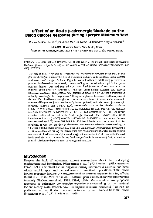 (PDF) β-Blockade Effects on Glucose and Lactate Response