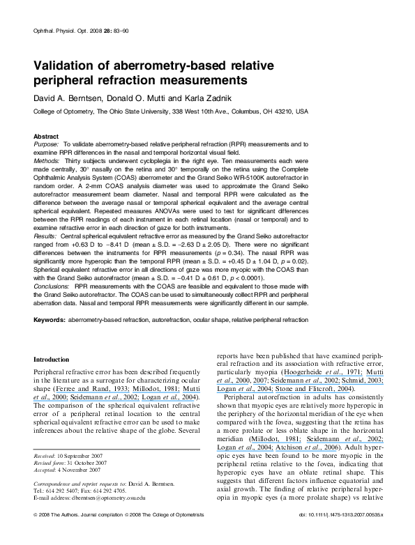 (PDF) Validation of aberrometry-based relative peripheral refraction ...