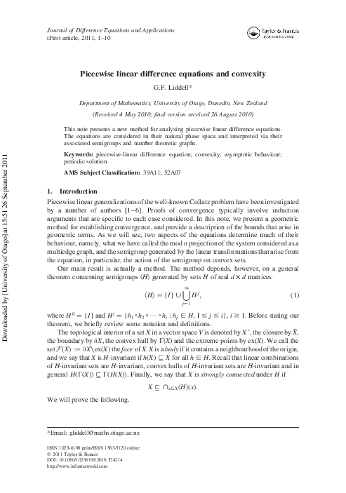 (PDF) Piecewise linear difference equations and convexity