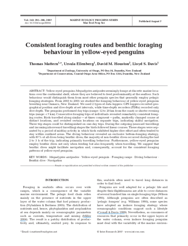 (PDF) Consistent foraging routes and benthic foraging behaviour in ...
