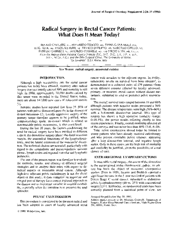 (PDF) Radical surgery in rectal cancer patients: What does it mean today