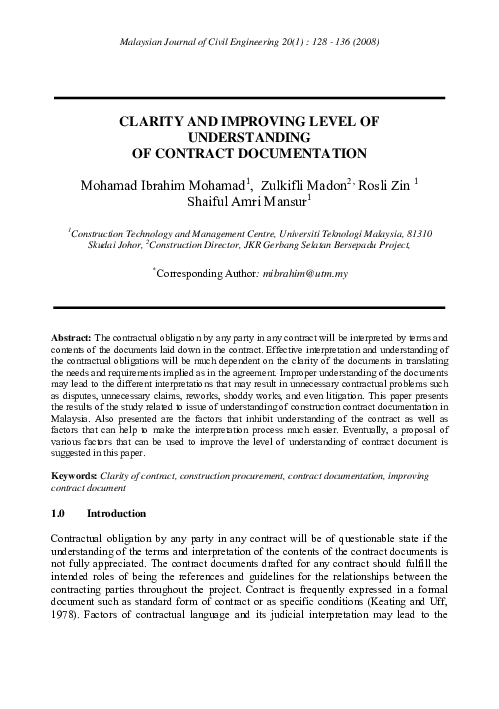 (PDF) Clarity and improving level of understanding of contract ...