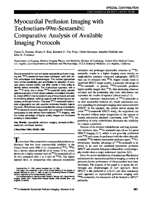 (PDF) Myocardial Perfusion Imagingwith Technetium99m-Sestamibi ...