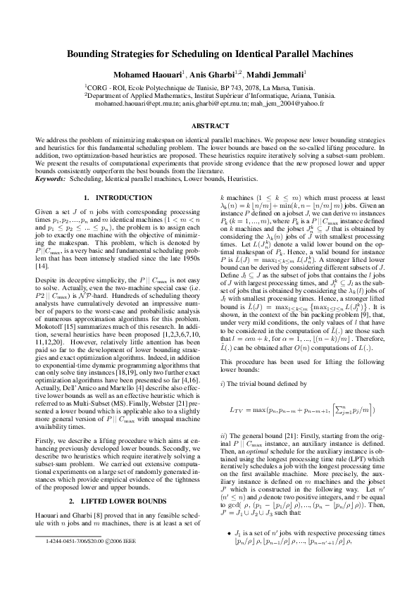 Pdf Bounding Strategies For Scheduling On Identical Parallel Machines