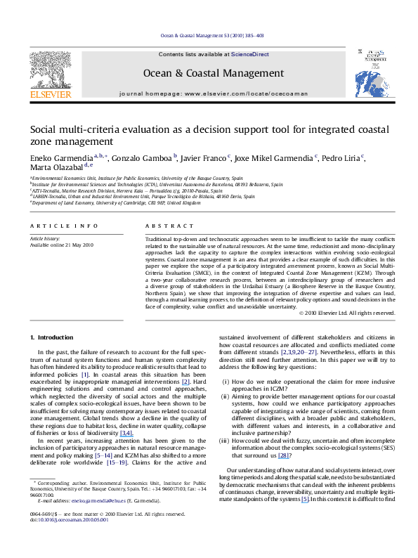 Pdf Social Multi Criteria Evaluation As A Decision Support Tool For Integrated Coastal Zone