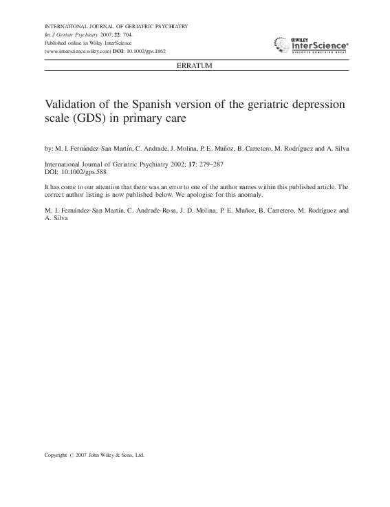 (PDF) Erratum: Validation of the Spanish version of the geriatric ...