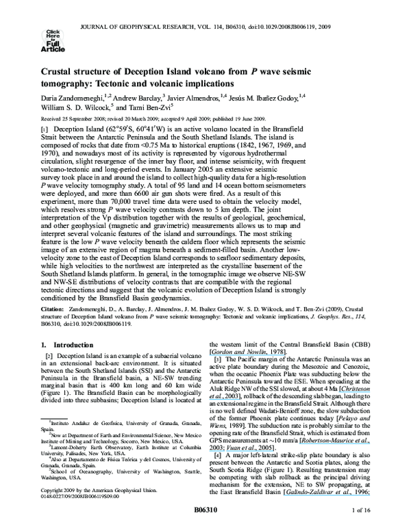 (PDF) Crustal structure of Deception Island volcano from P wave seismic ...