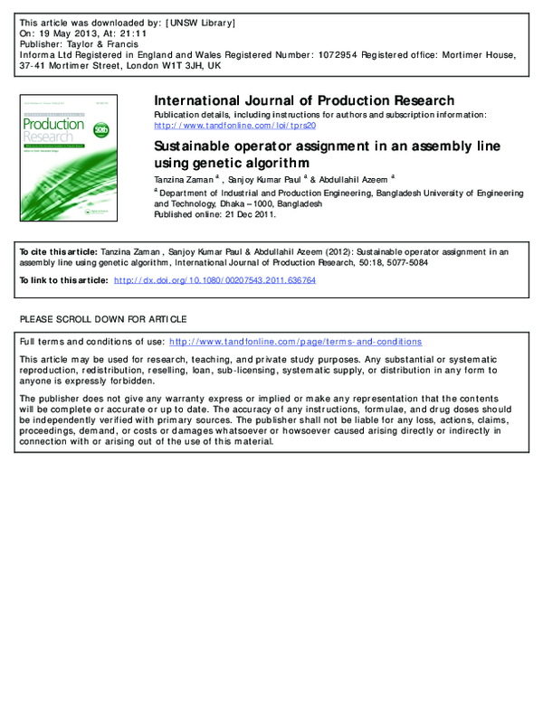 (PDF) Sustainable operator assignment in an assembly line using genetic ...