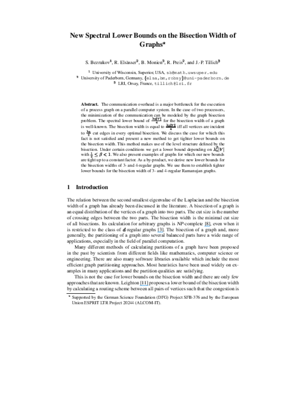 Pdf New Spectral Lower Bounds On The Bisection Width Of Graphs