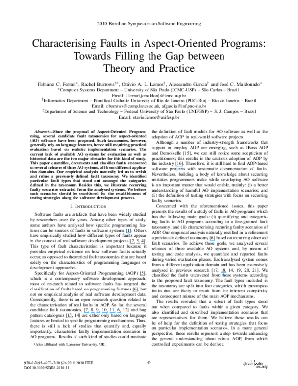 Pdf Characterising Faults In Aspect Oriented Programs Towards Filling The Gap Between Theory