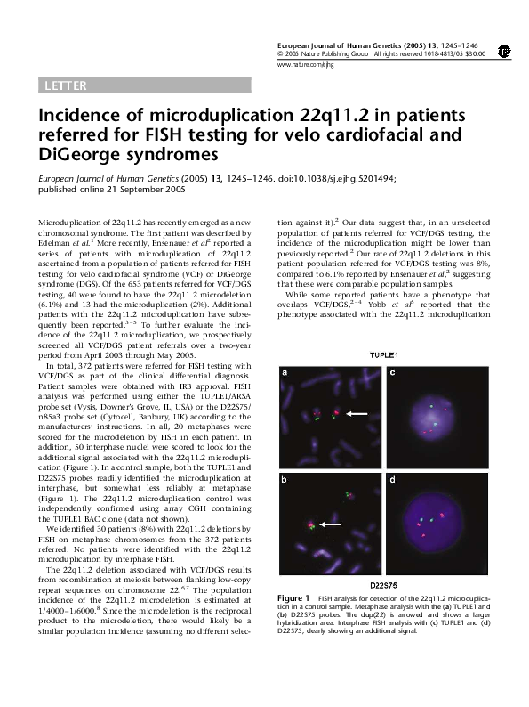 (PDF) Incidence of microduplication 22q11.2 in patients referred for ...