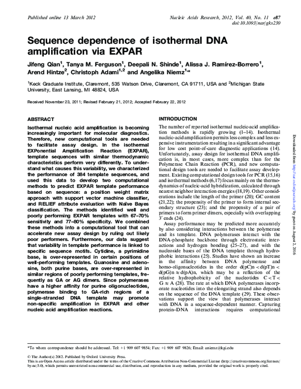 (PDF) Sequence dependence of isothermal DNA amplification via EXPAR