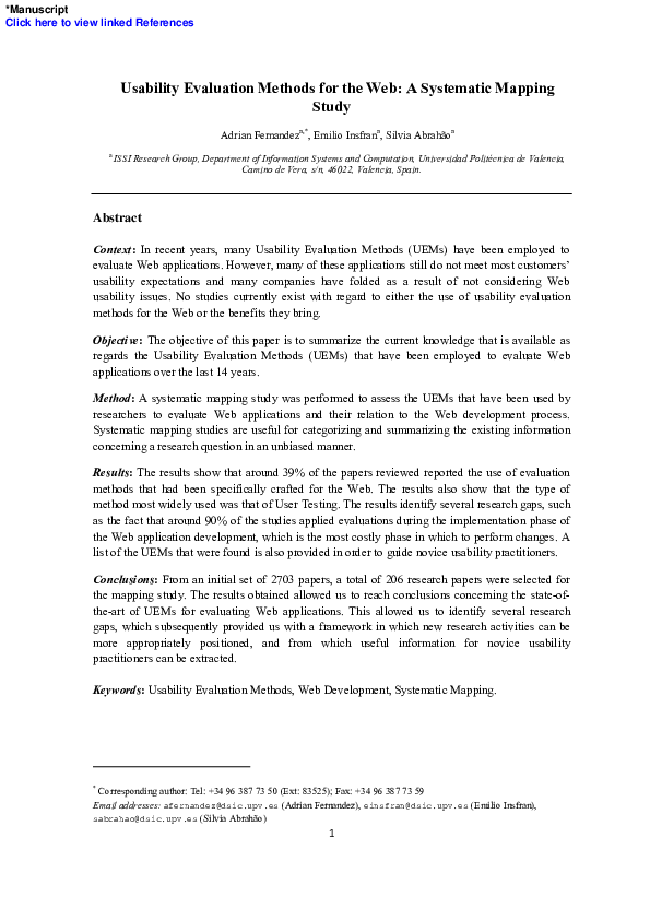 (PDF) Usability evaluation methods for the web: A systematic mapping study