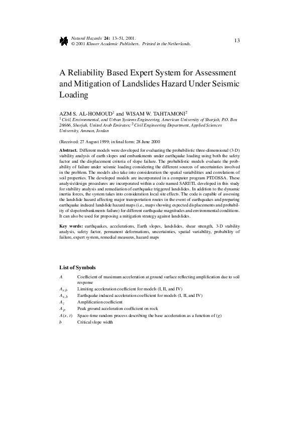 (PDF) A reliability based expert system for assessment and mitigation of landslides hazard under ...
