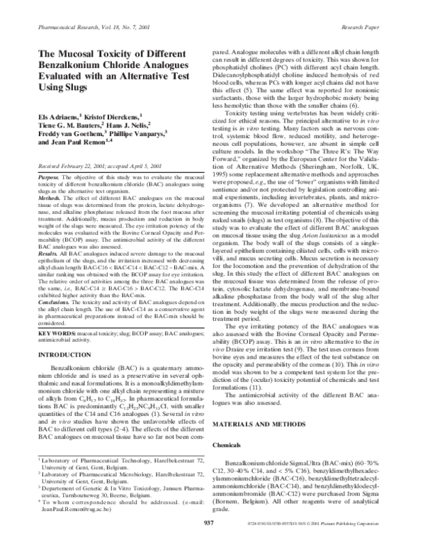 (PDF) The mucosal toxicity of different benzalkonium chloride analogues ...