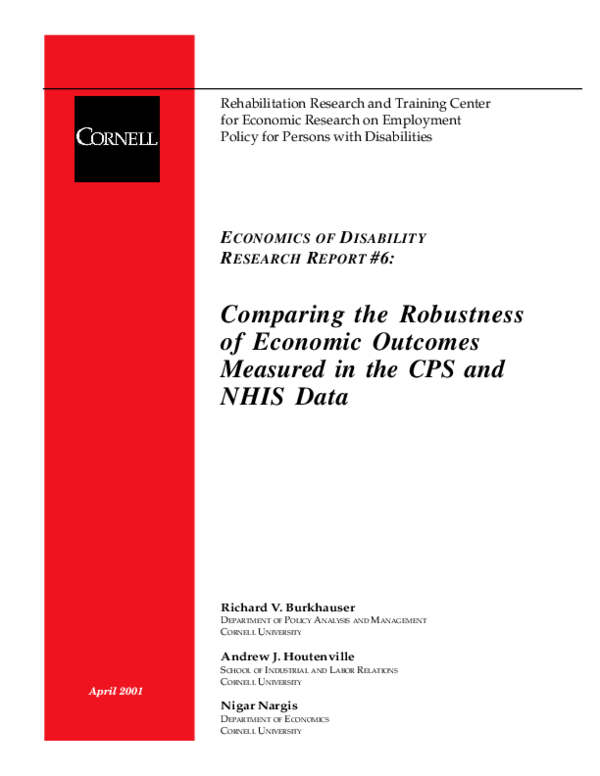 (PDF) Economics of Disability Research Report #6: Comparing the ...