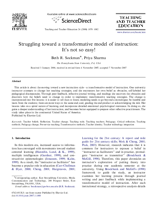 (PDF) Struggling toward a transformative model of instruction: It's not so easy