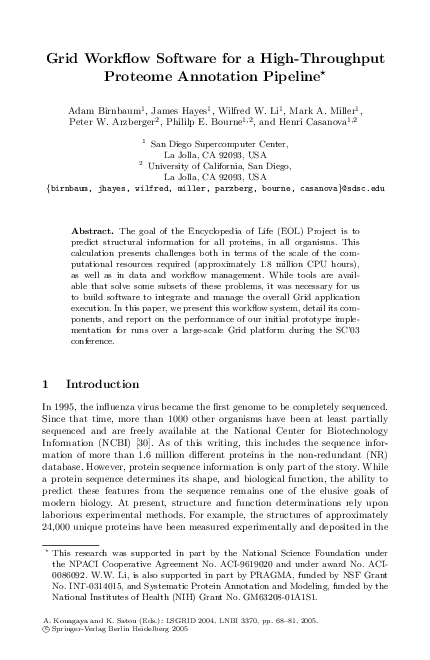 (PDF) Grid Workflow Software for a High-Throughput Proteome Annotation Pipeline