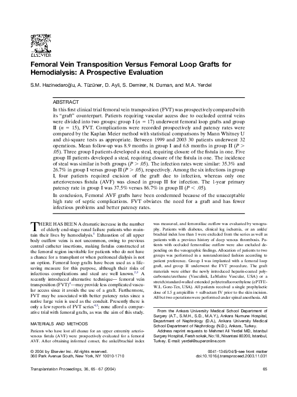 (PDF) Femoral vein transposition versus femoral loop grafts for ...