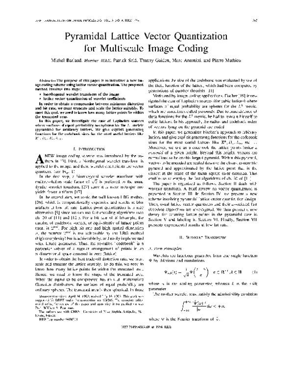 (PDF) Pyramidal lattice vector quantization for multiscale image coding