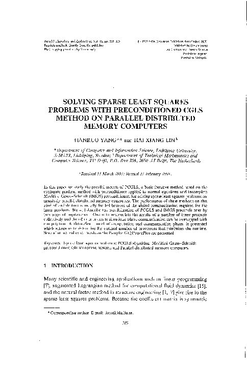 (PDF) Solving Sparse Least Squares Problems with Preconditioned Cgls Method on Parallel ...