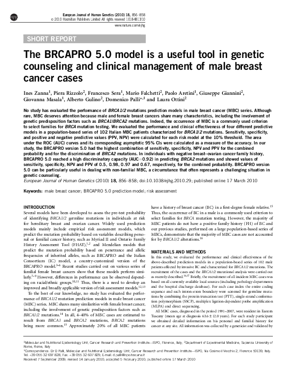 (PDF) The BRCAPRO 5.0 model is a useful tool in genetic counseling and clinical management of ...